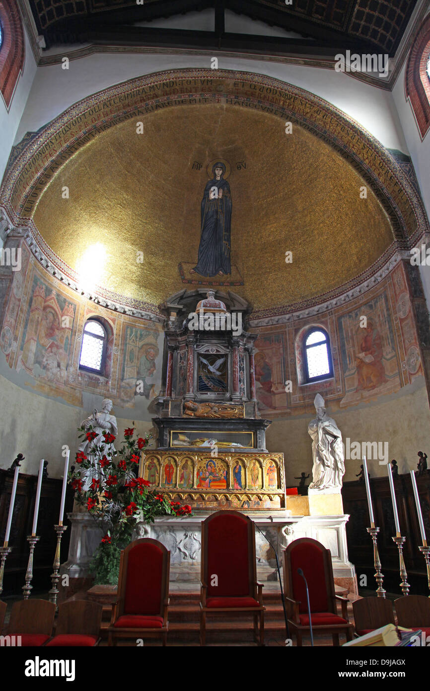 The altar and dome inside the Church of Santa Maria e San Donato Murano ...