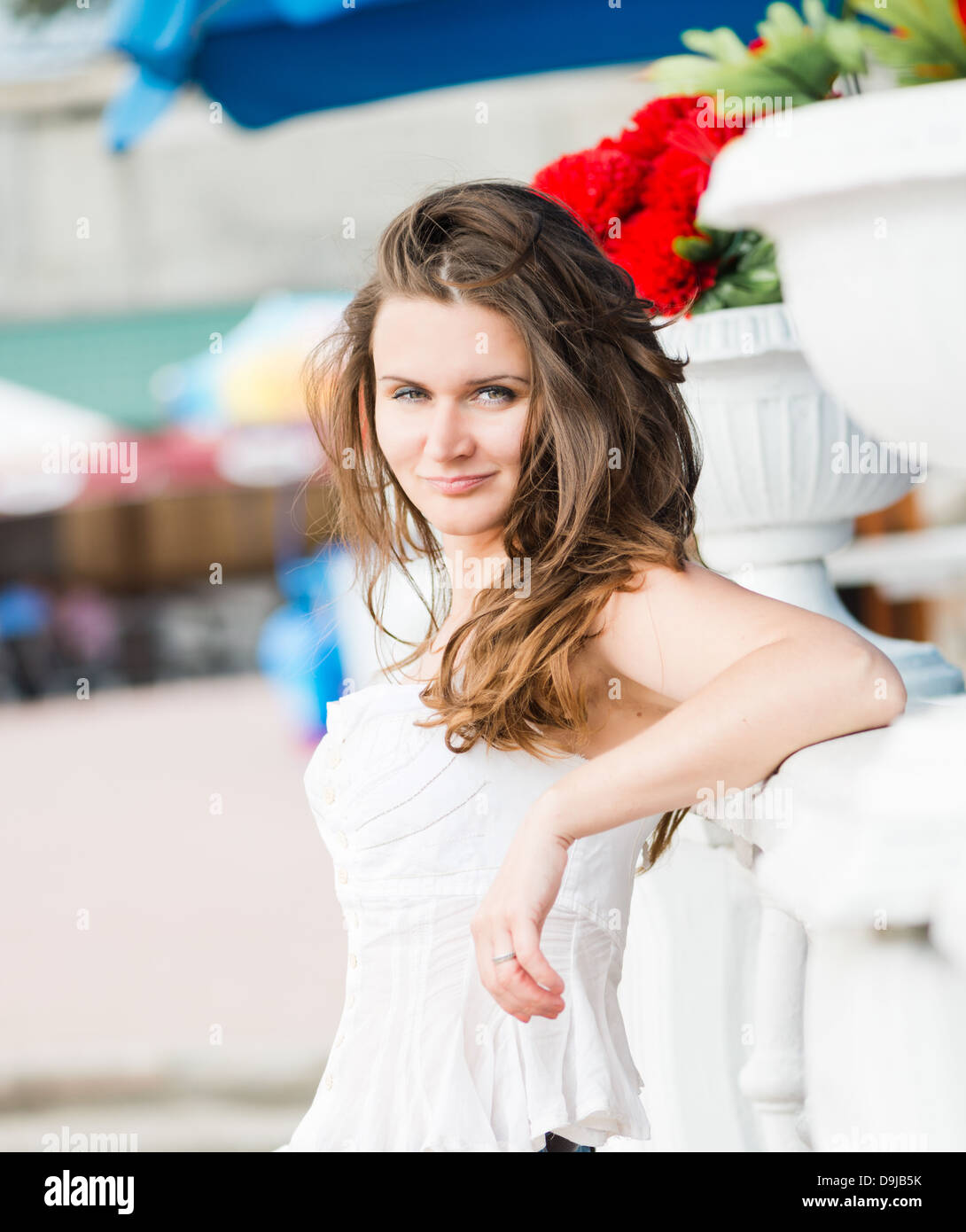 Portrait of a beautiful european woman smiling outdoors Stock Photo - Alamy