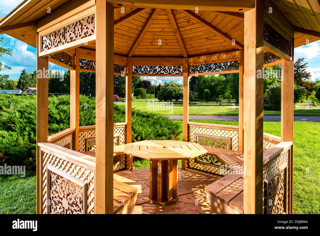 Inside of wooden gazebo Stock Photo - Alamy