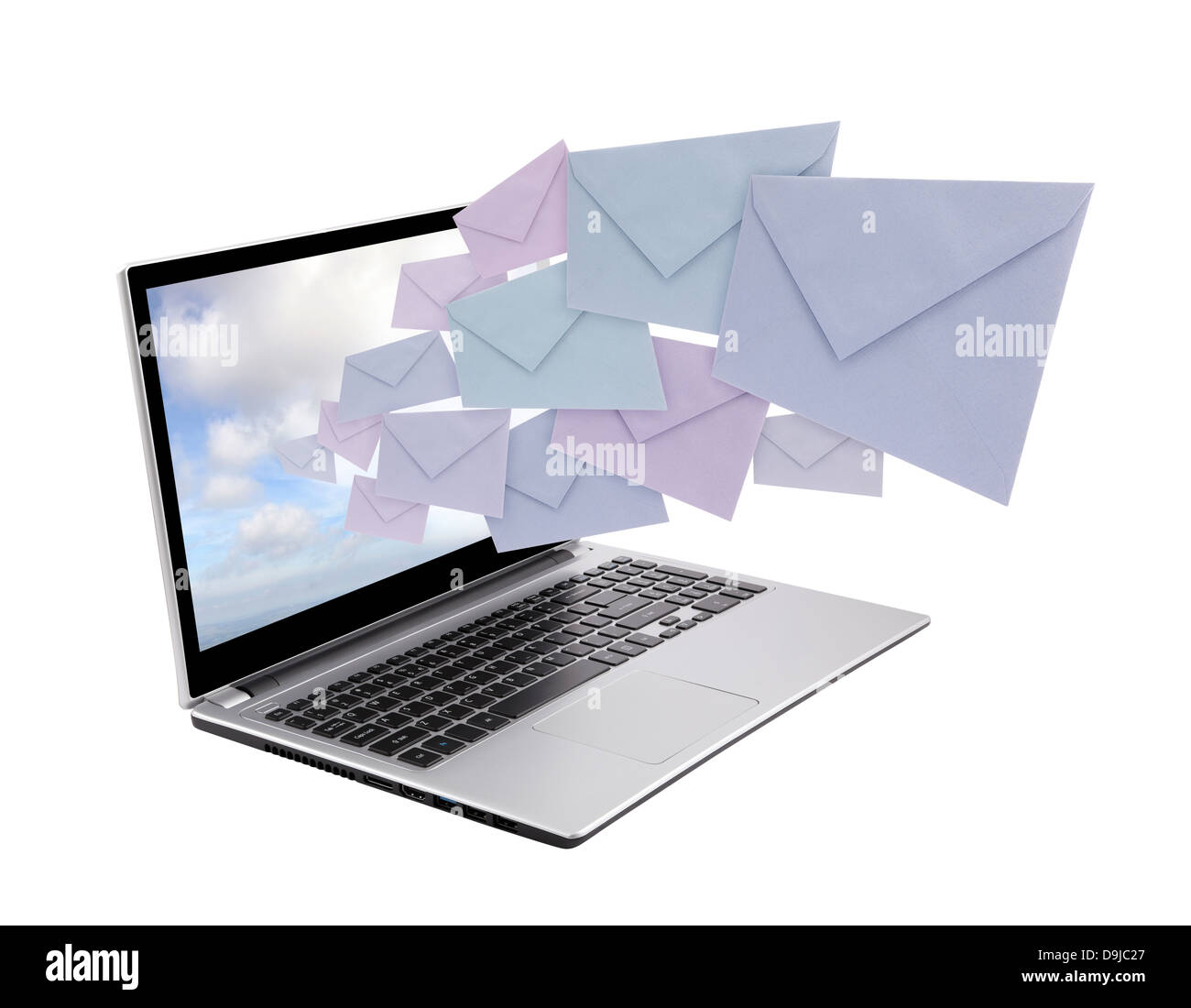 Laptop with envelopes coming out of the screen Stock Photo - Alamy