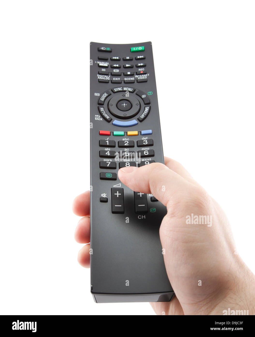 Hand pressing remote control with clipping path Stock Photo - Alamy