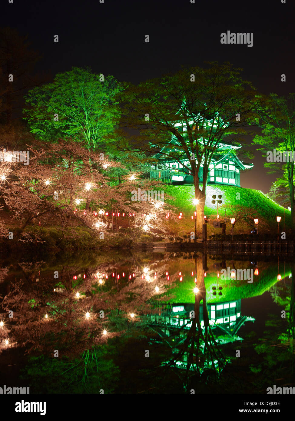 Takada Castle with Cherry Blossoms in Night Illumination, Niigata ...