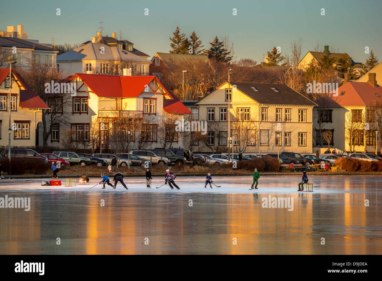 Playing ice hockey on the pond in Reykjavik, Iceland Stock Photo - Alamy