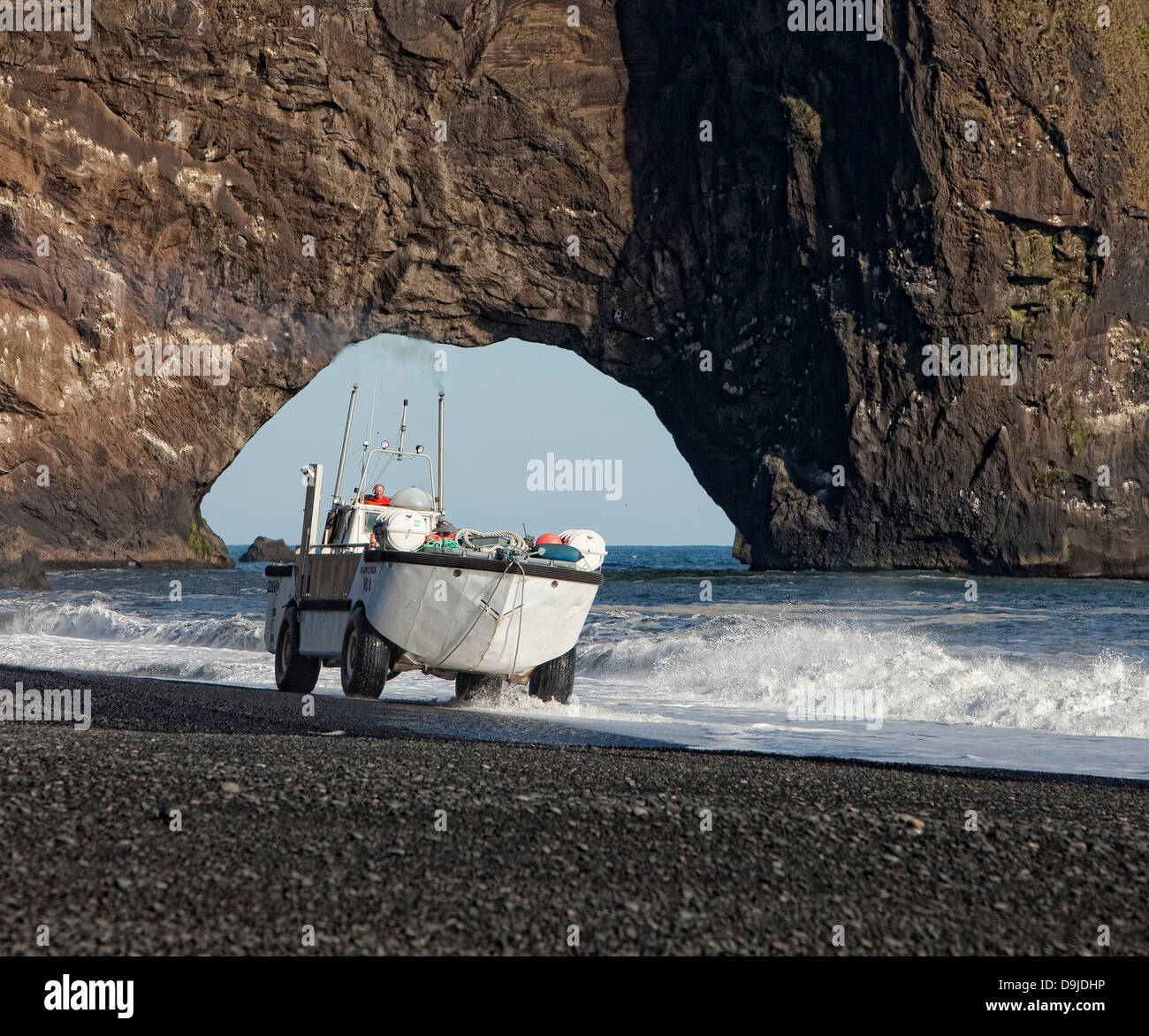 Hovercraft on black sand beach, Dyrholaey, South Coast Iceland Stock ...