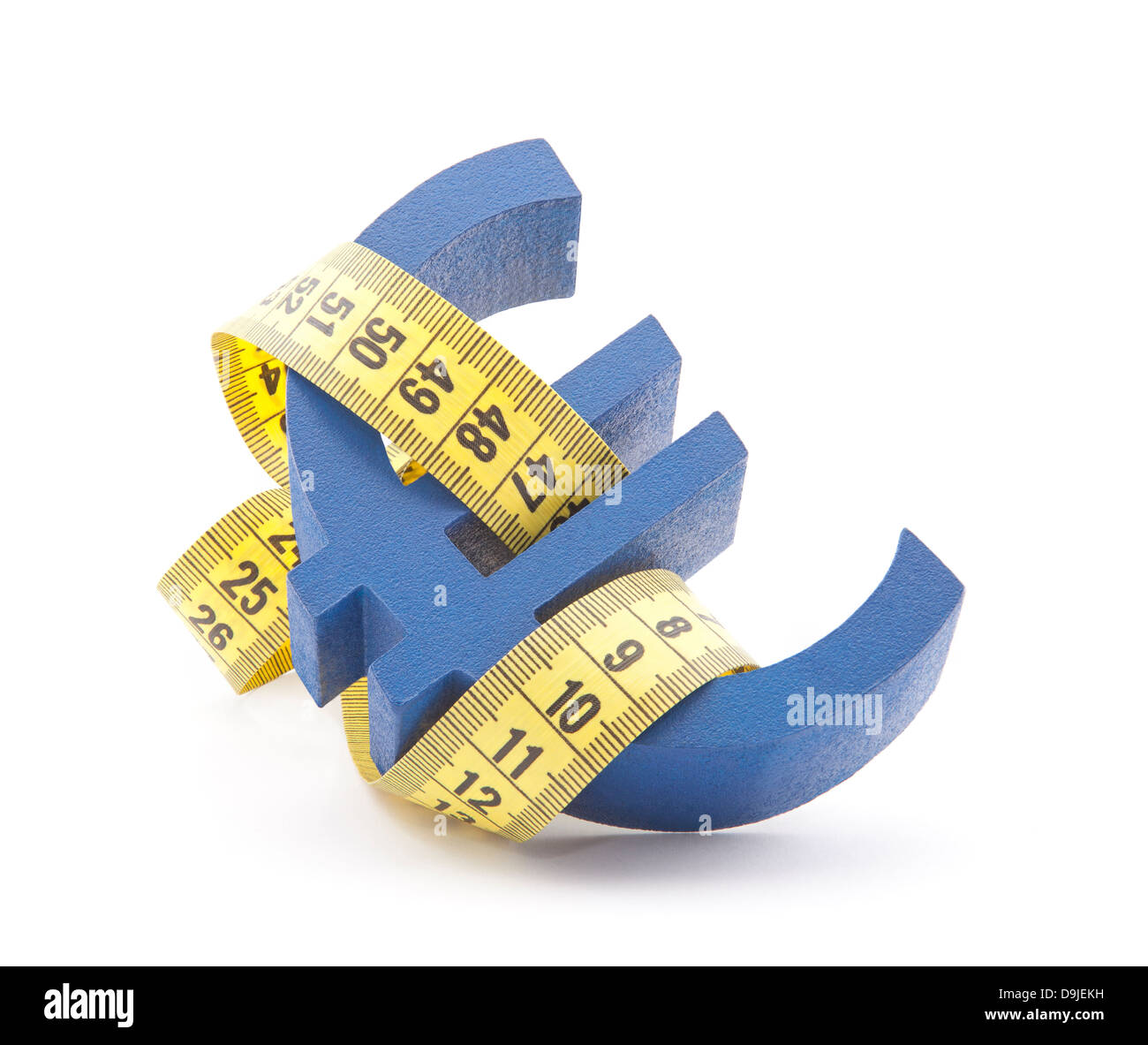 Blue euro symbol with measuring tape Stock Photo - Alamy
