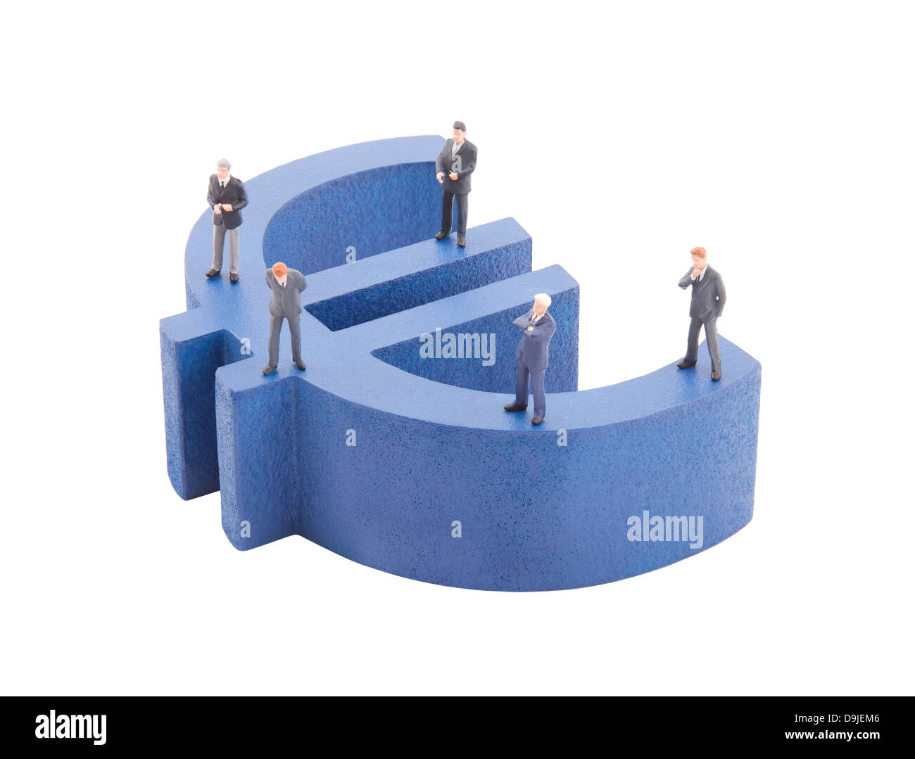 Businessman on blue euro symbol Stock Photo - Alamy