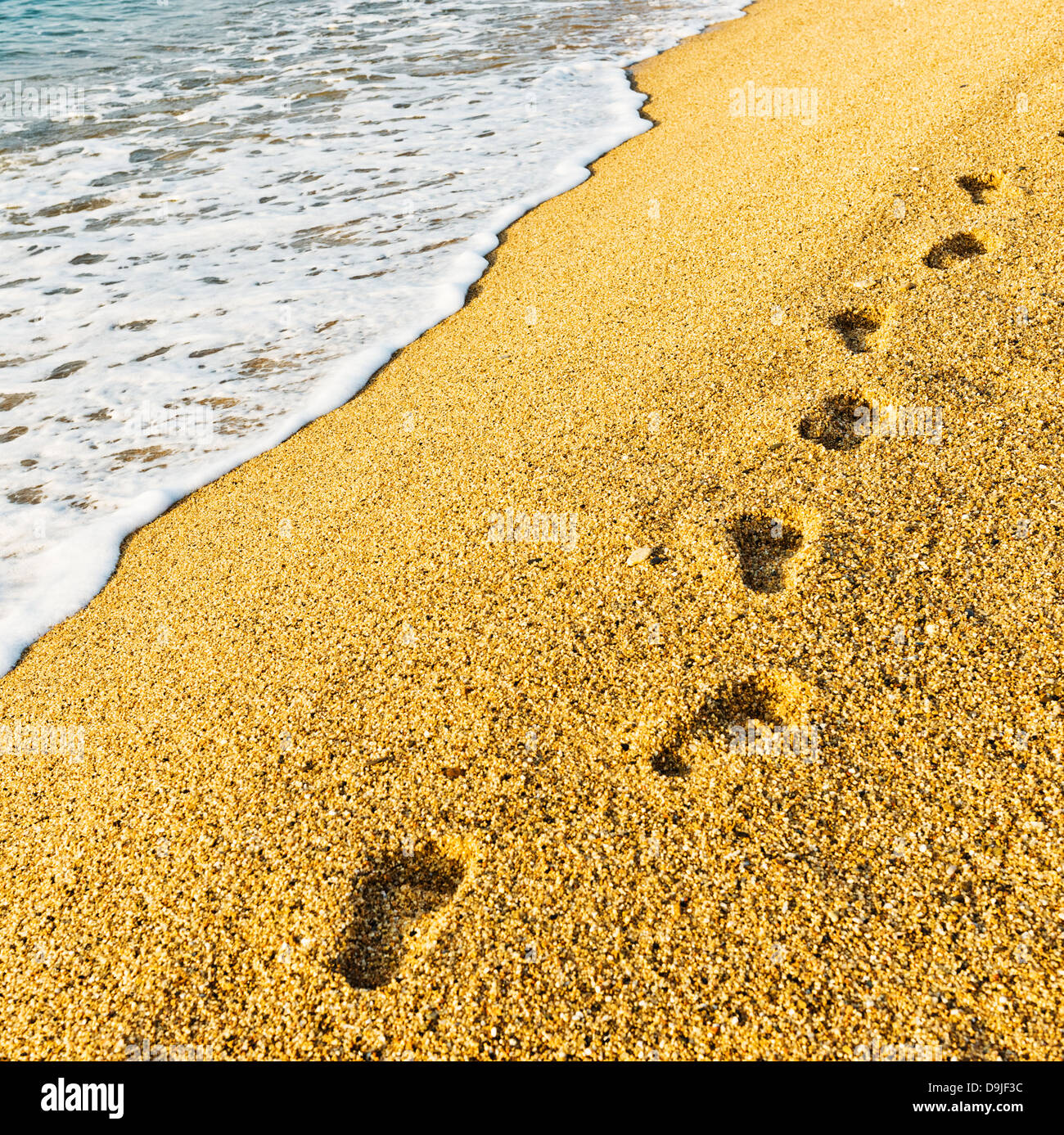 Footprint on sand with foam Stock Photo - Alamy
