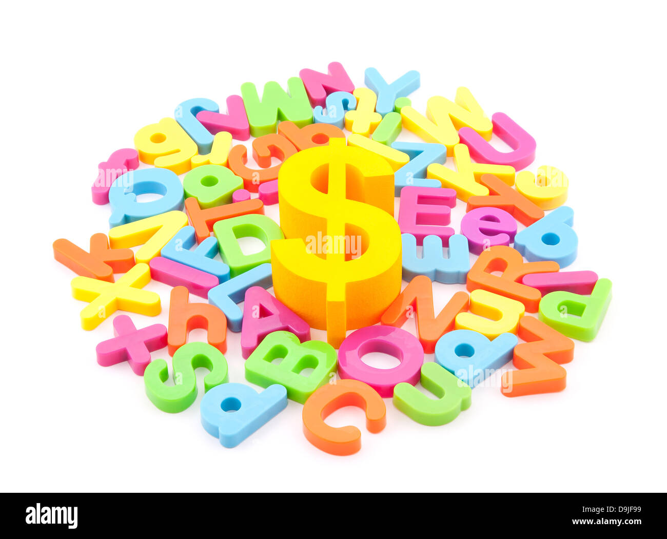 Dollar symbol and colorful letters on white background Stock Photo - Alamy
