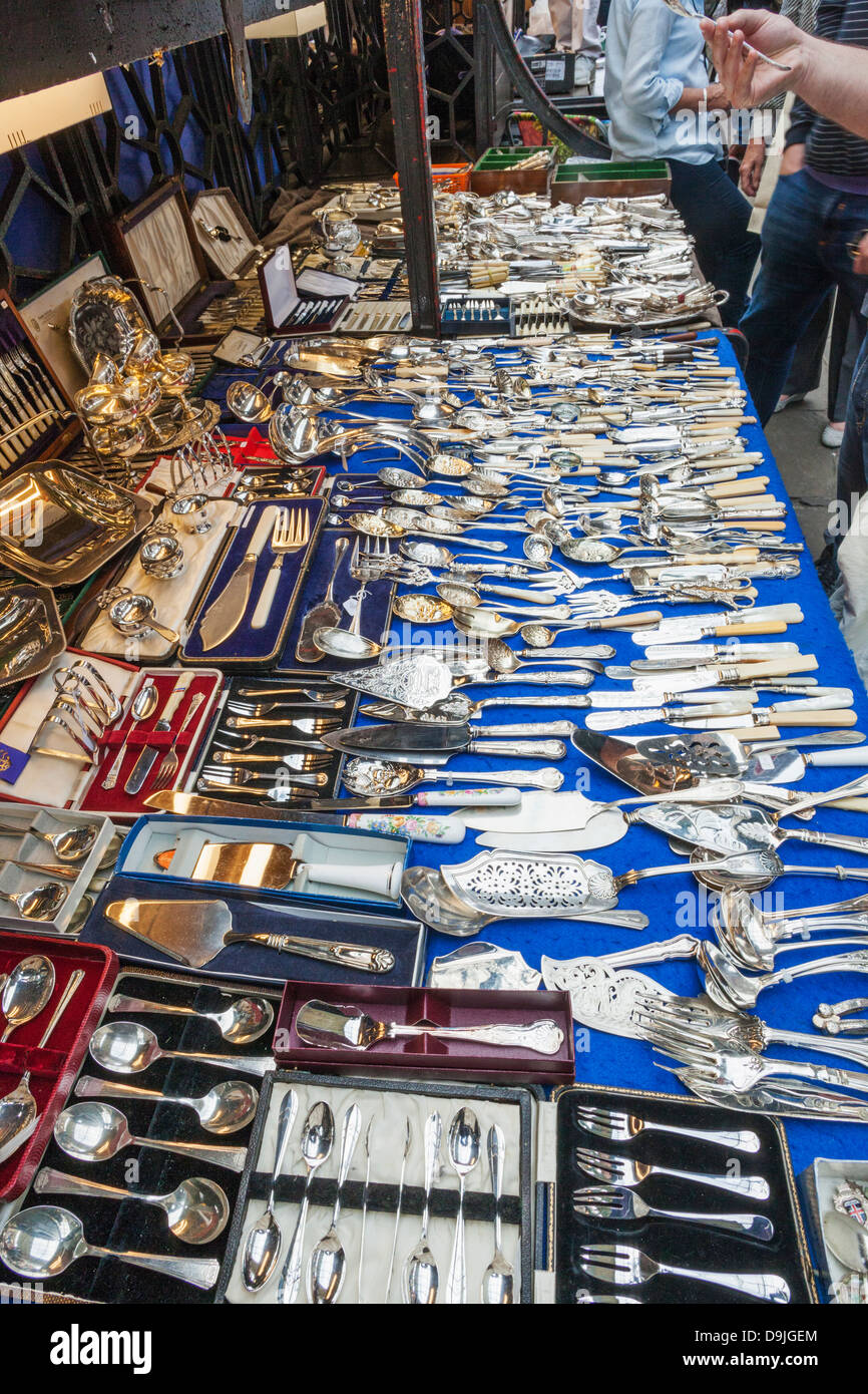 England, London, Covent Garden, Antique Silverware Display Stock Photo ...