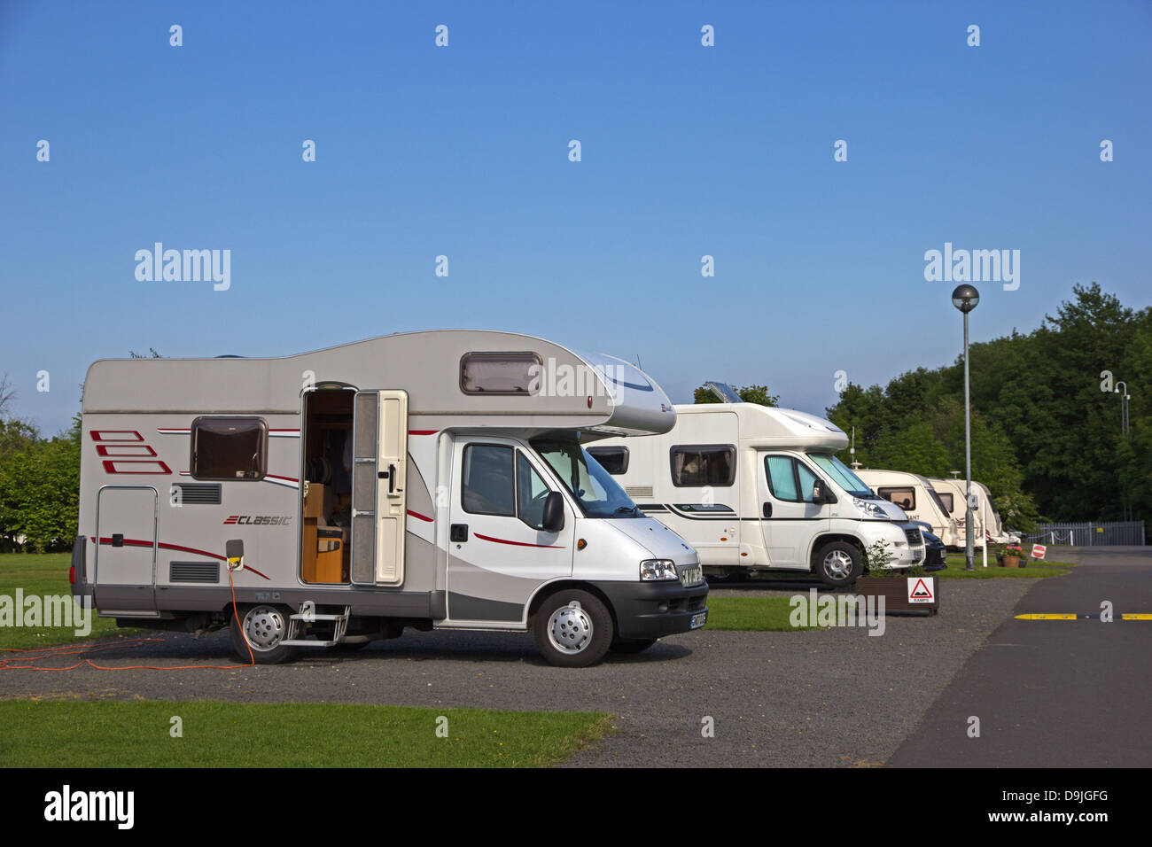 Motorhomes and caravans on Caravan Club Site, Durham Stock Photo - Alamy