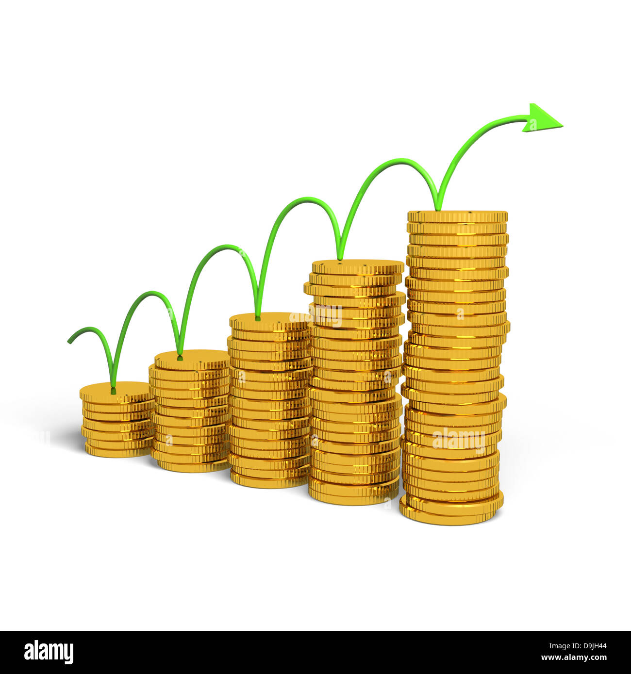 Graph rising with coins bars, 3d illustration Stock Photo - Alamy