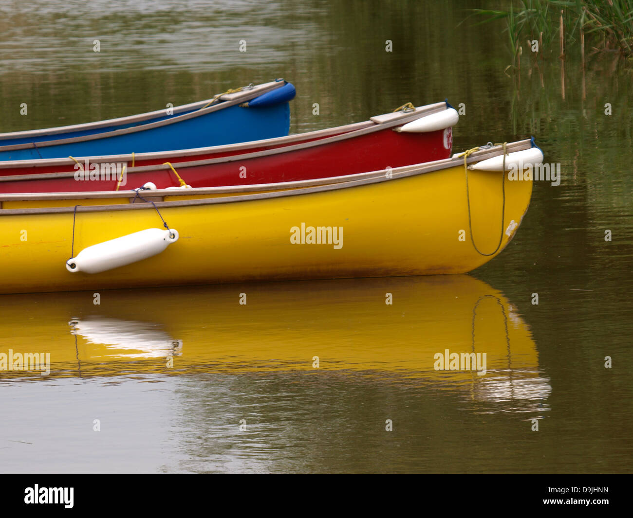 Three colourful canoes, UK 2013 Stock Photo - Alamy