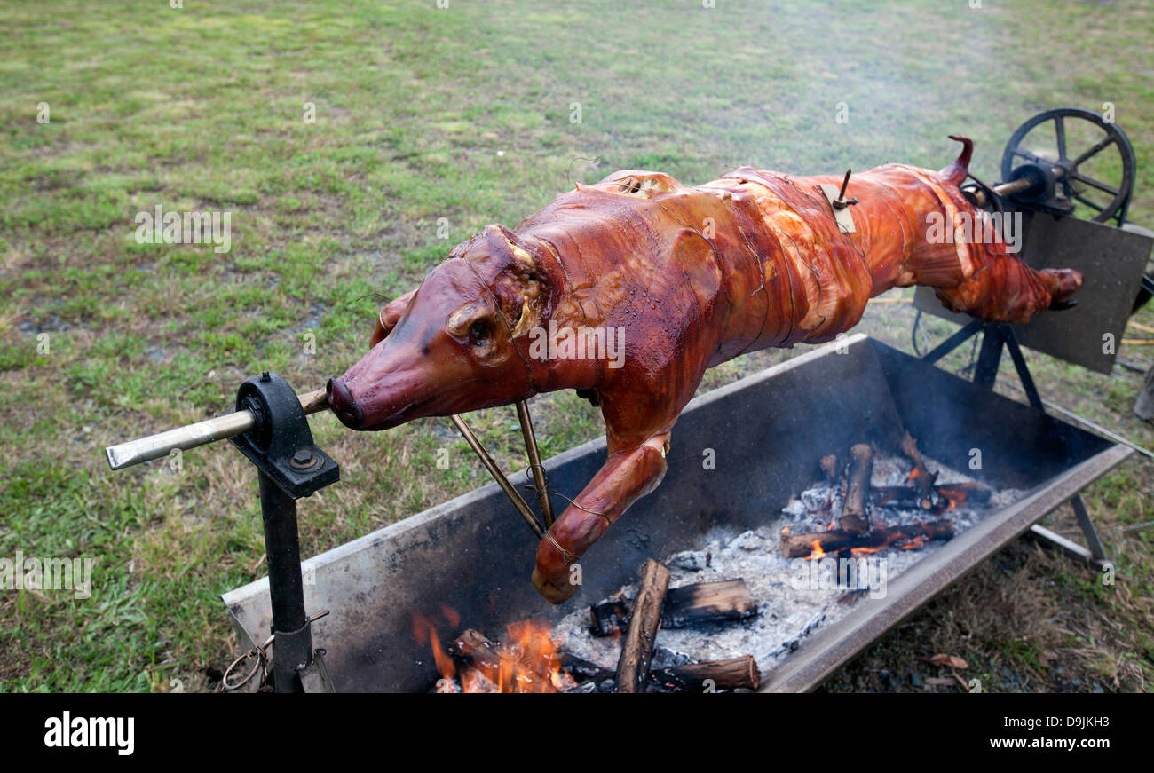 Pork meat - pig grilled traditional outside of restaurant Stock Photo ...