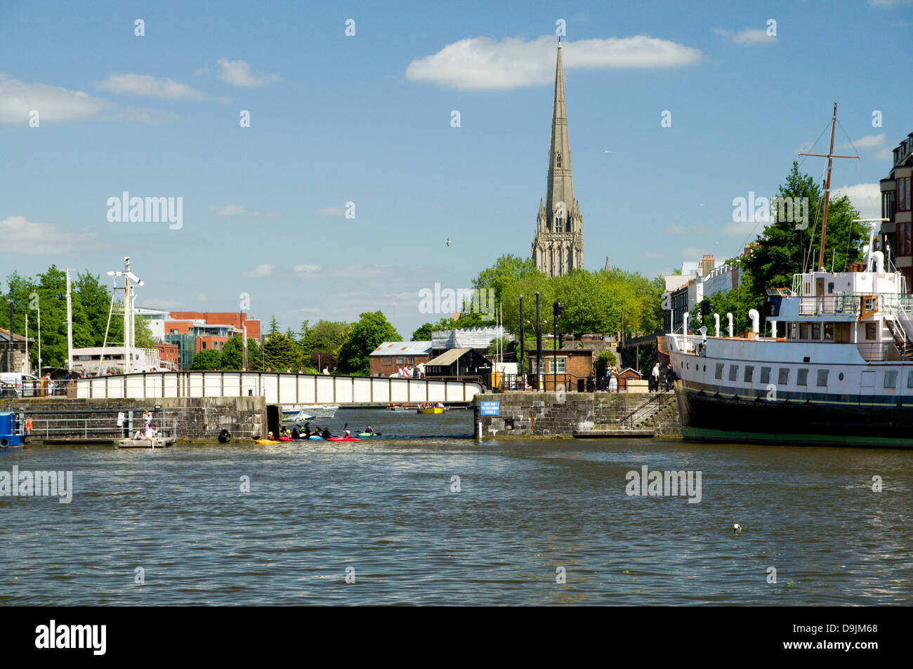 St Mary Redcliffe church spire and floating harbour, bristol, england ...