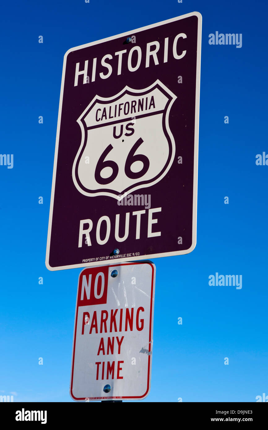 Historic Route 66 sign on top of a No Parking Any Time sign ...