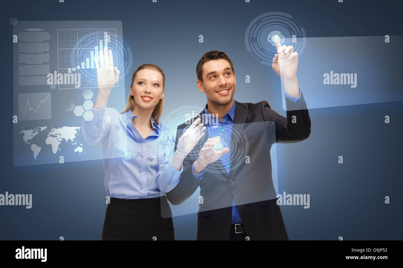 two business people working with virtual screen Stock Photo - Alamy
