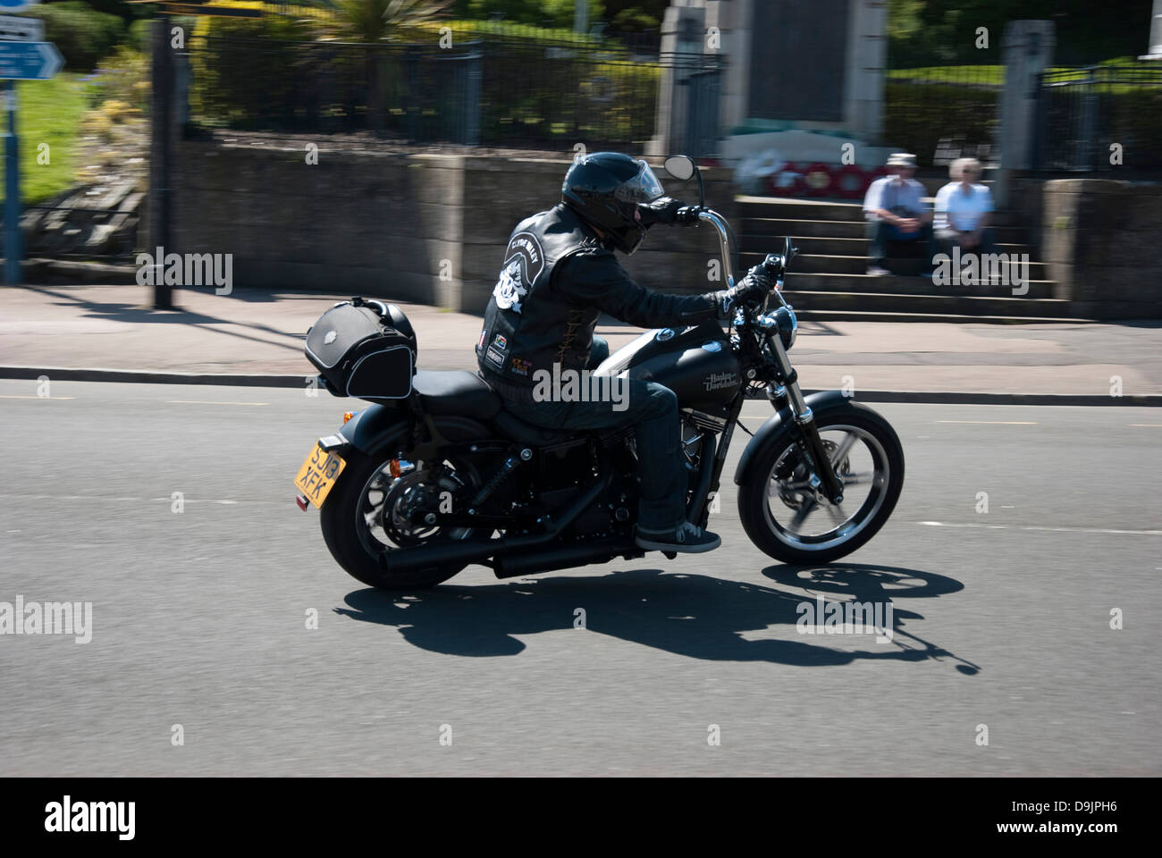 Man Riding Black 2013 Harley Davidson Streetbob Motorbike Stock Photo ...
