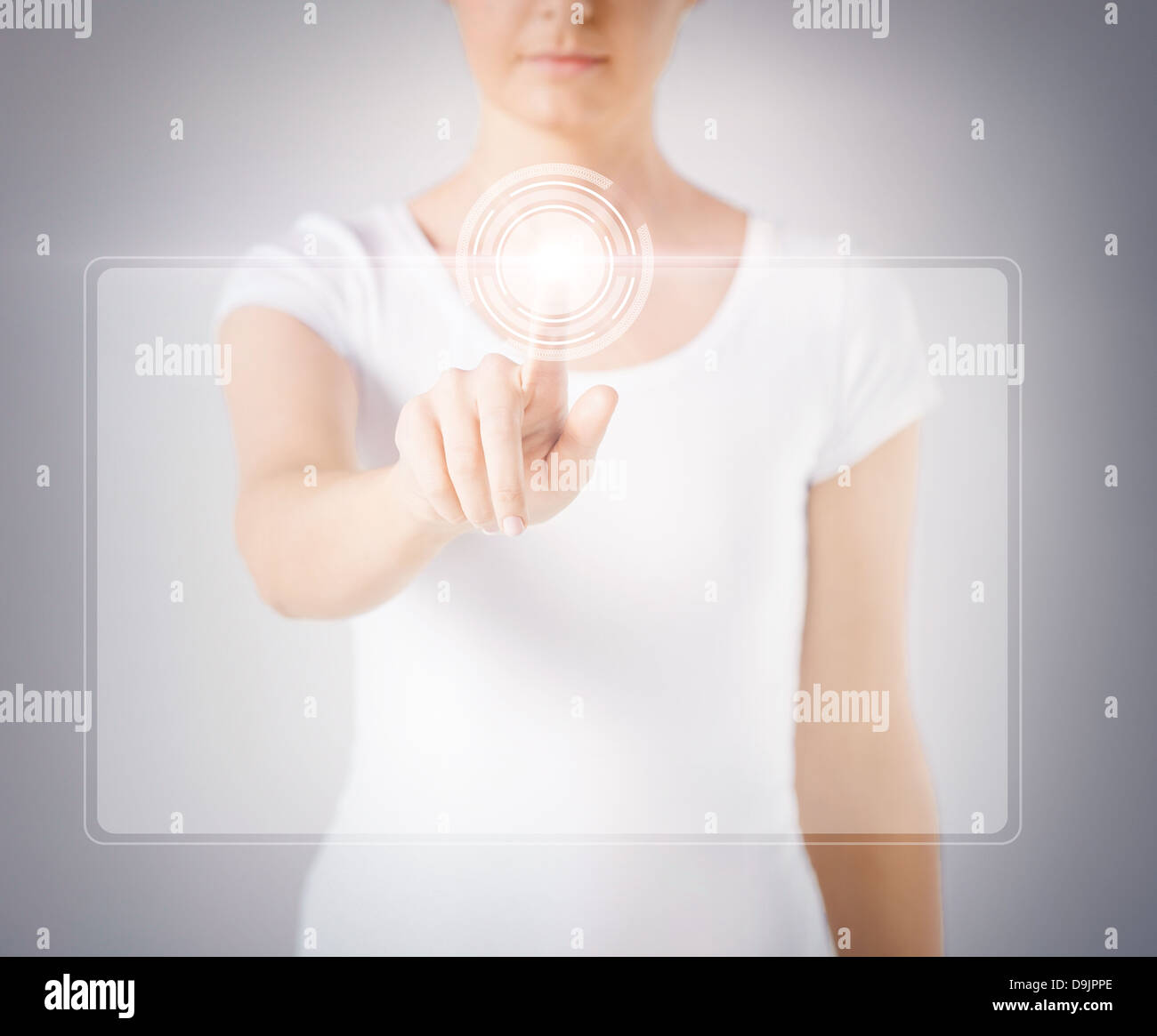 woman hand touching virtual screen Stock Photo - Alamy