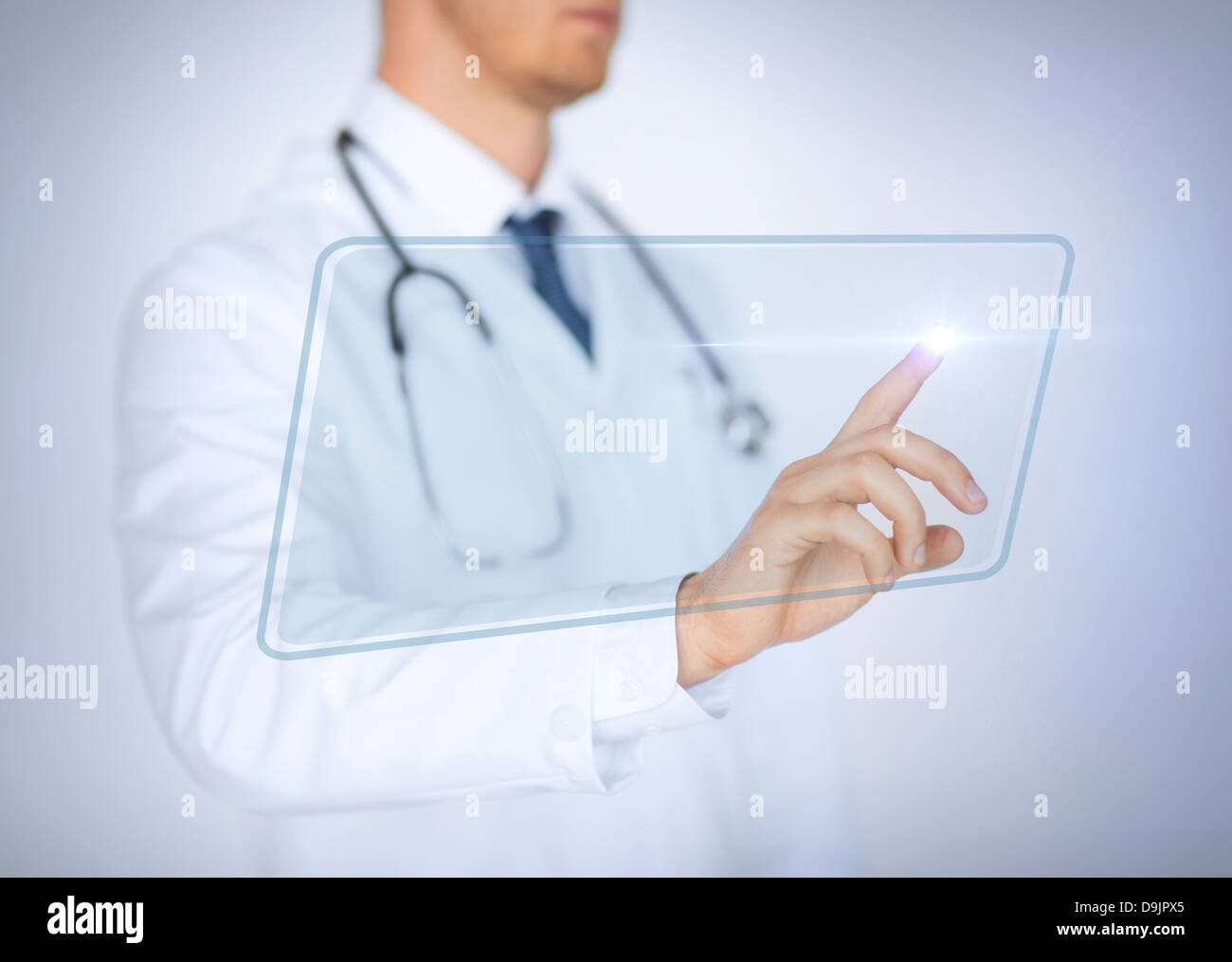 male hand touching virtual screen Stock Photo - Alamy