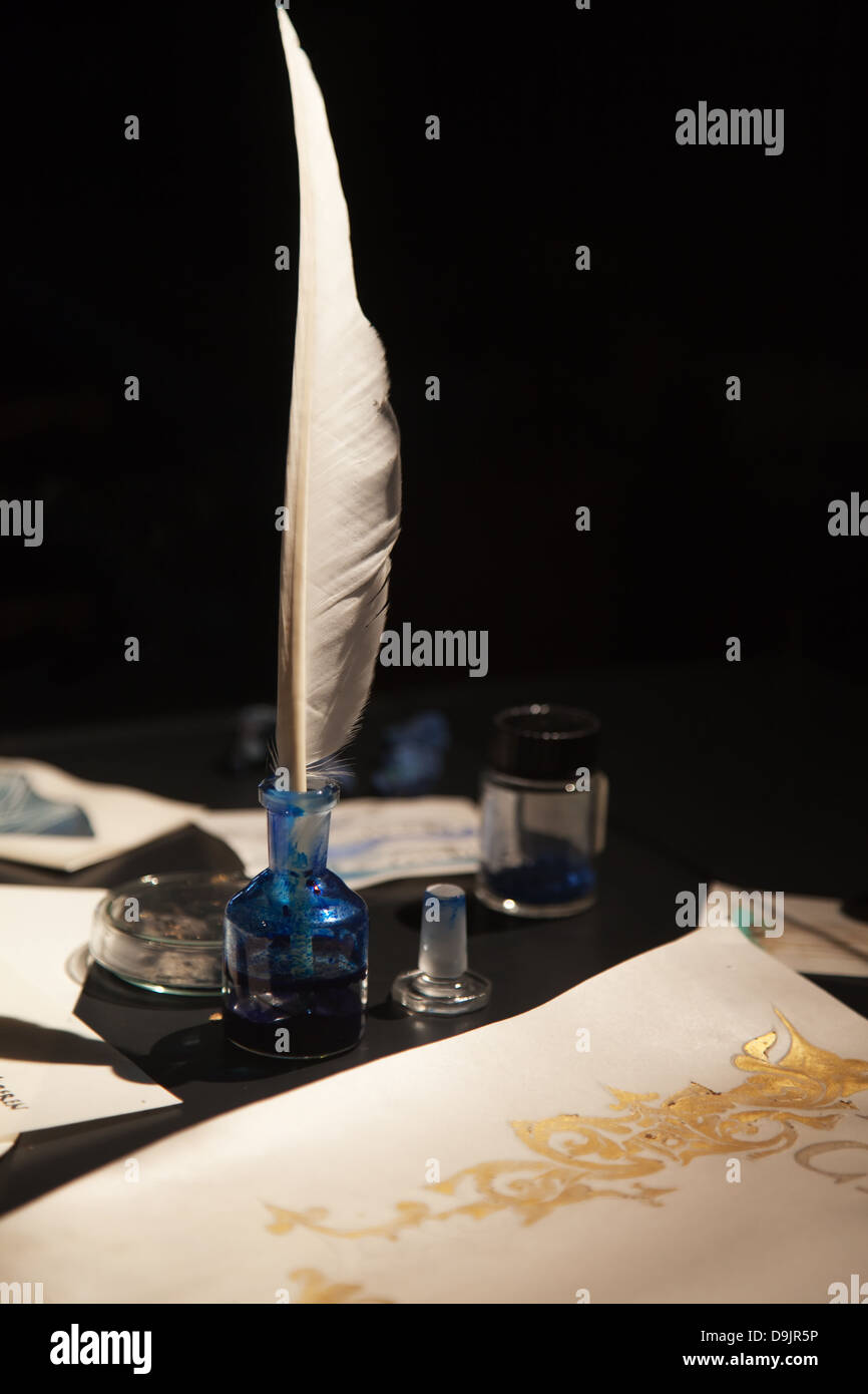 Ancient writing materials on the desk Stock Photo - Alamy