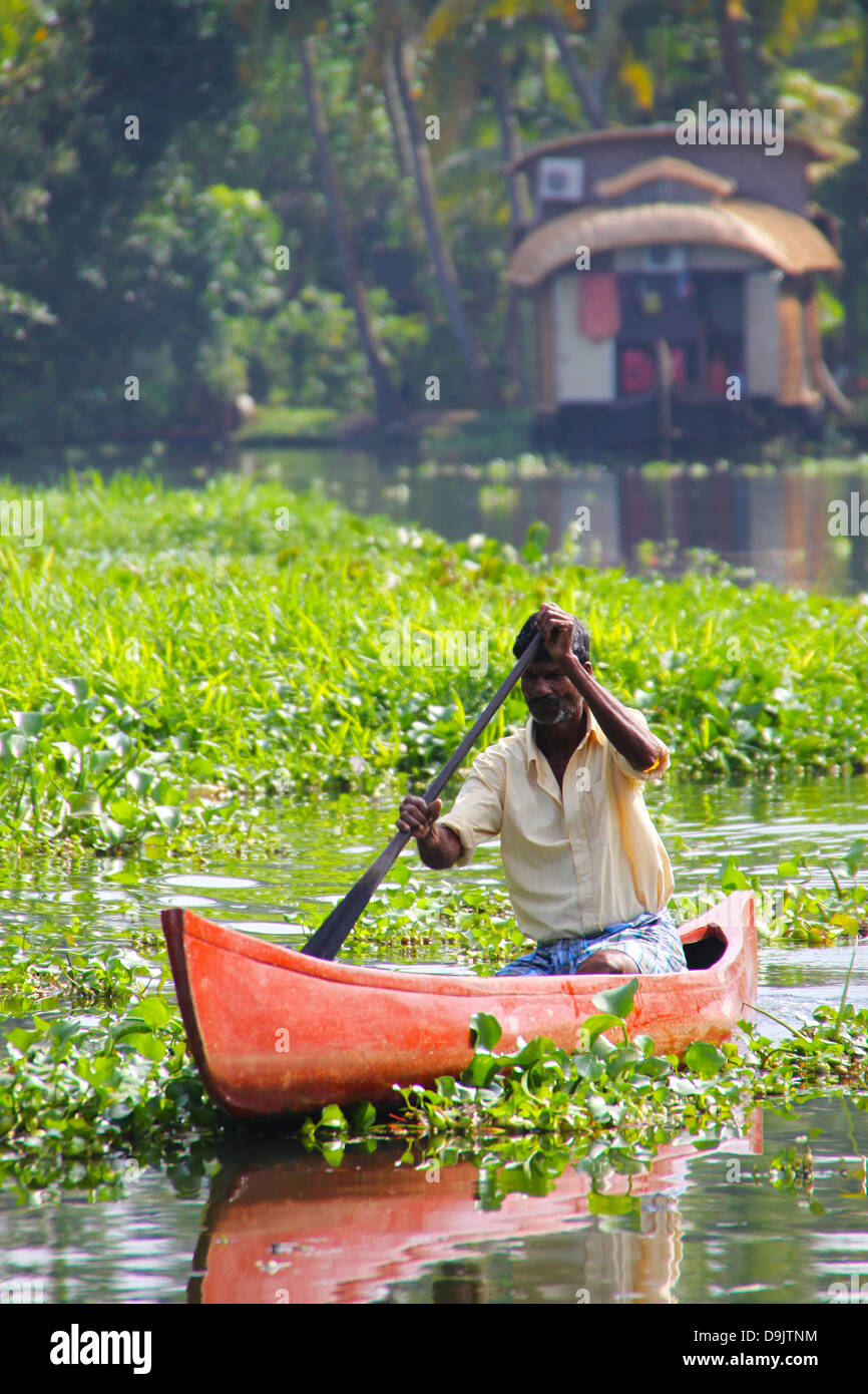 Kerala, India circa January 2011, Unidentified local indian boatman ...