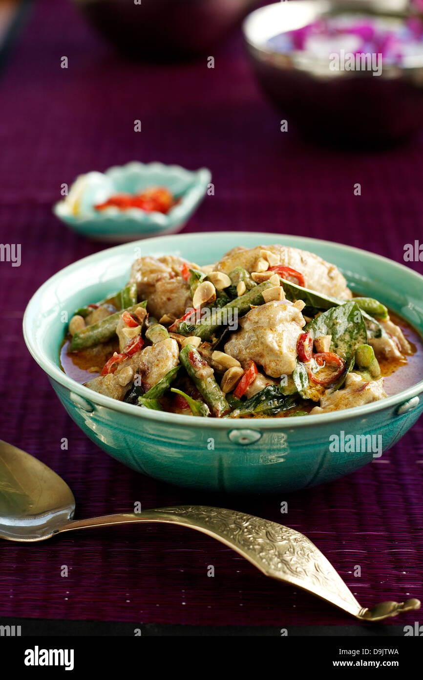 Penang chicken curry with peanuts, chillies, snakebean and basil Stock ...