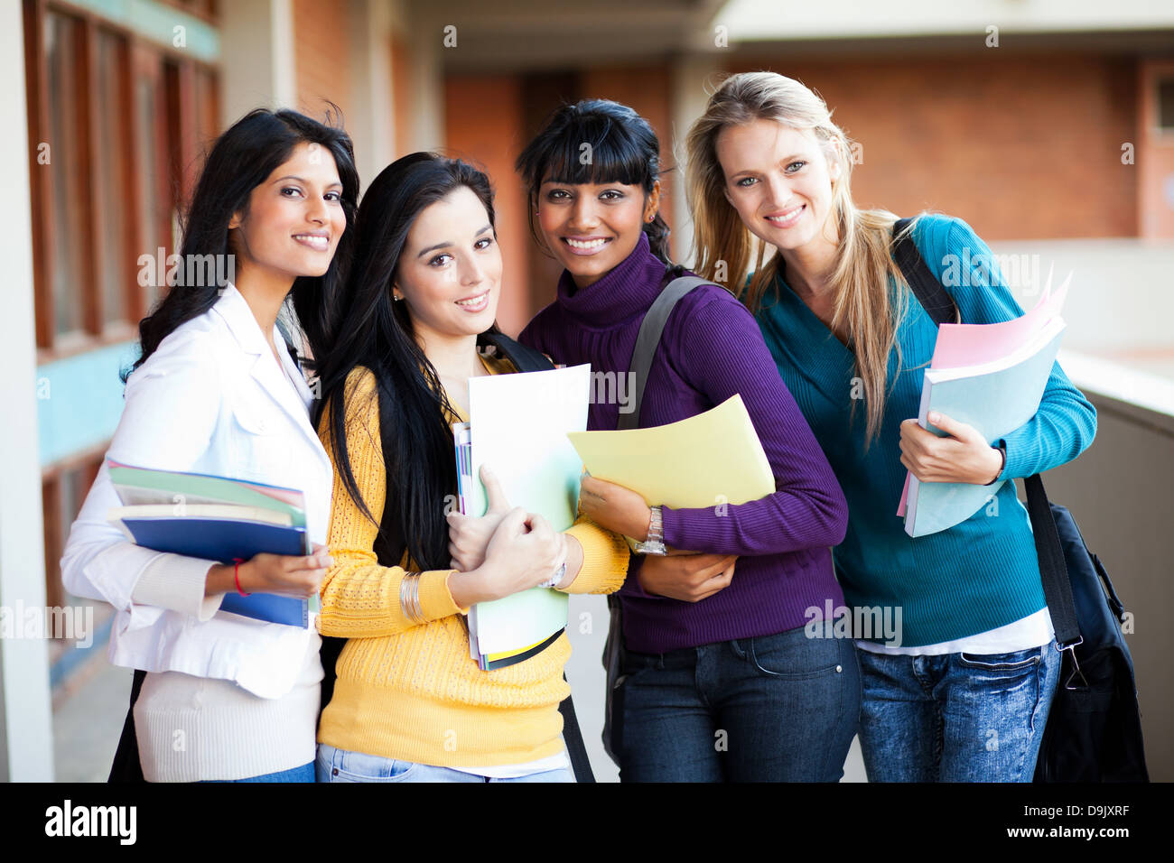group of female multiracial college students portrait Stock Photo - Alamy