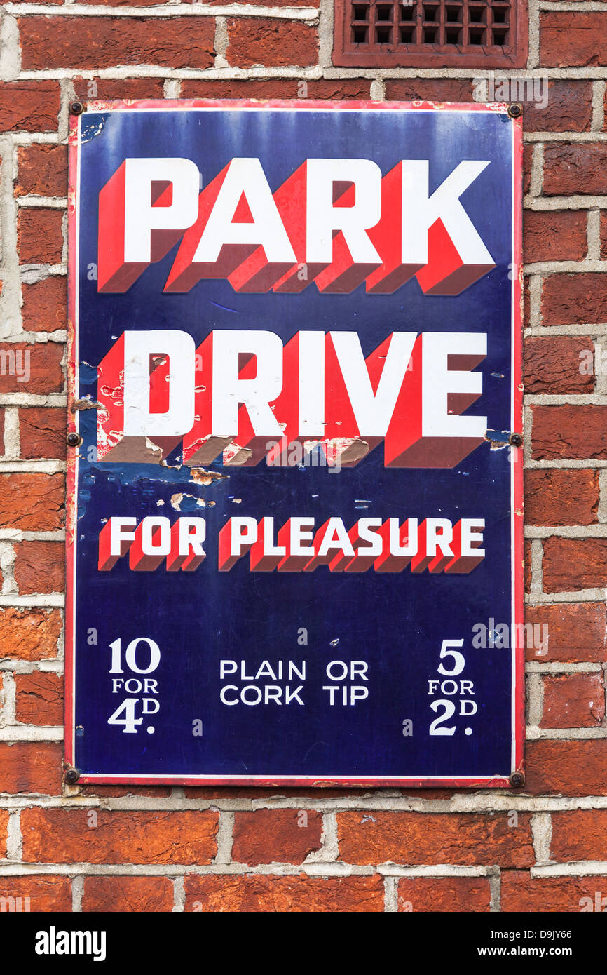 Vintage blue, white and red enamel sign advertising Park Drive ...