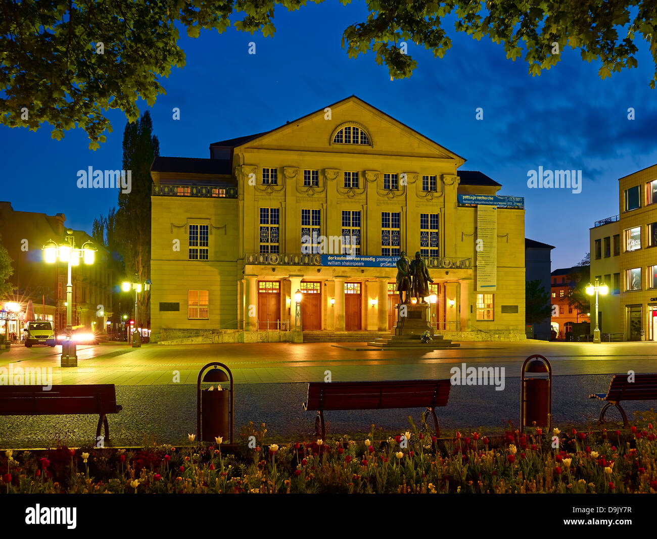 Deutsches Nationaltheater in Weimar with Goethe-Schiller Monument ...