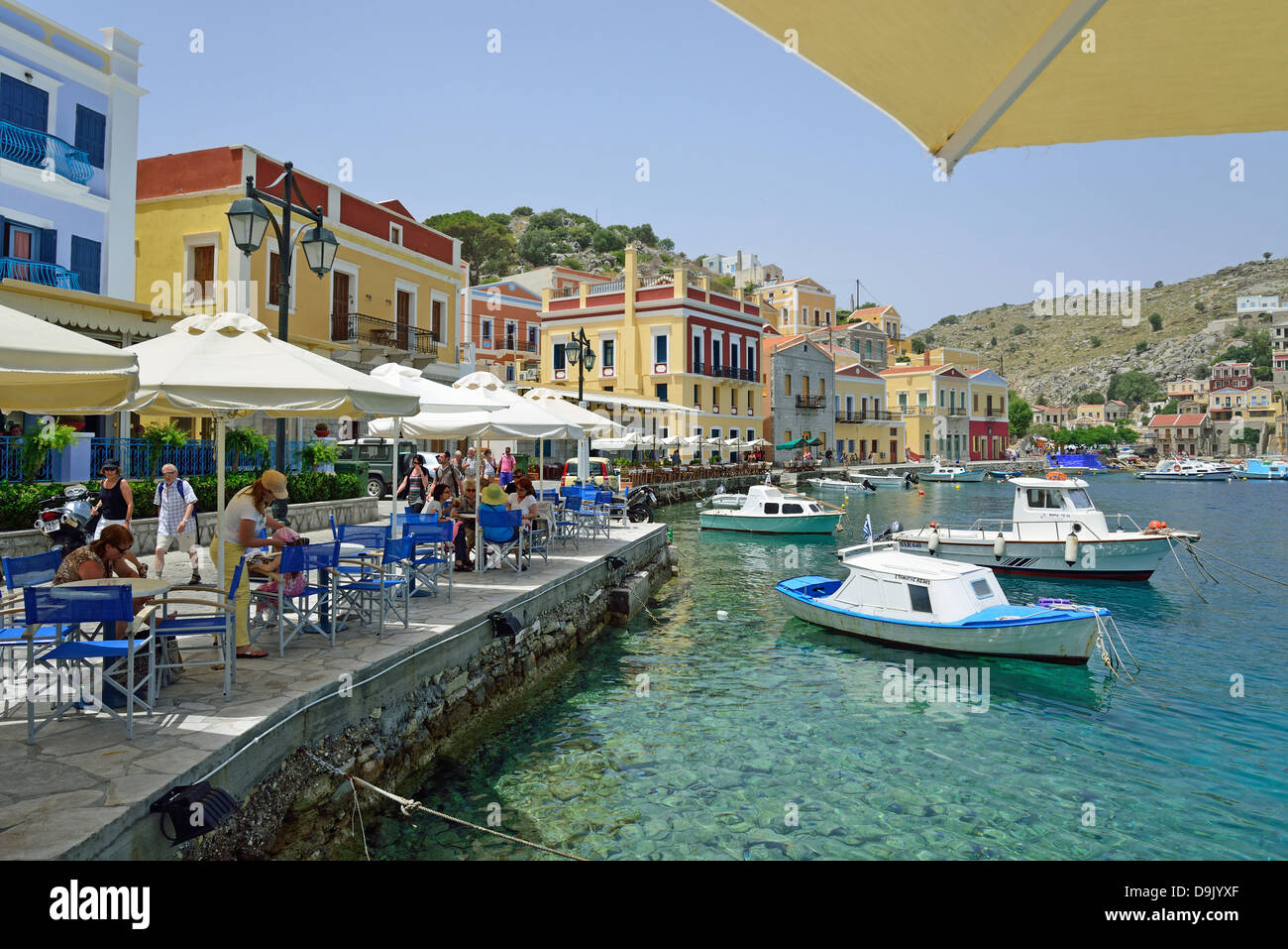 Waterfront taverna, Symi (Simi), Rhodes (Rodos) Region, The Dodecanese ...