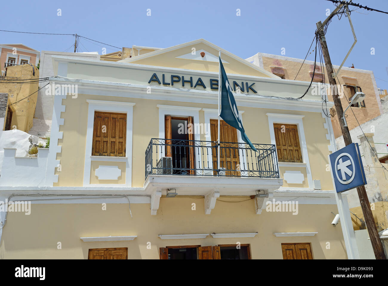 Alpha Bank building on waterfront, Symi (Simi), Rhodes (Rodos) Region ...