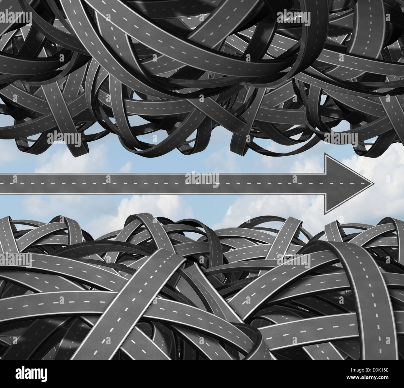 Clear path business success concept with a group of tangled and ...