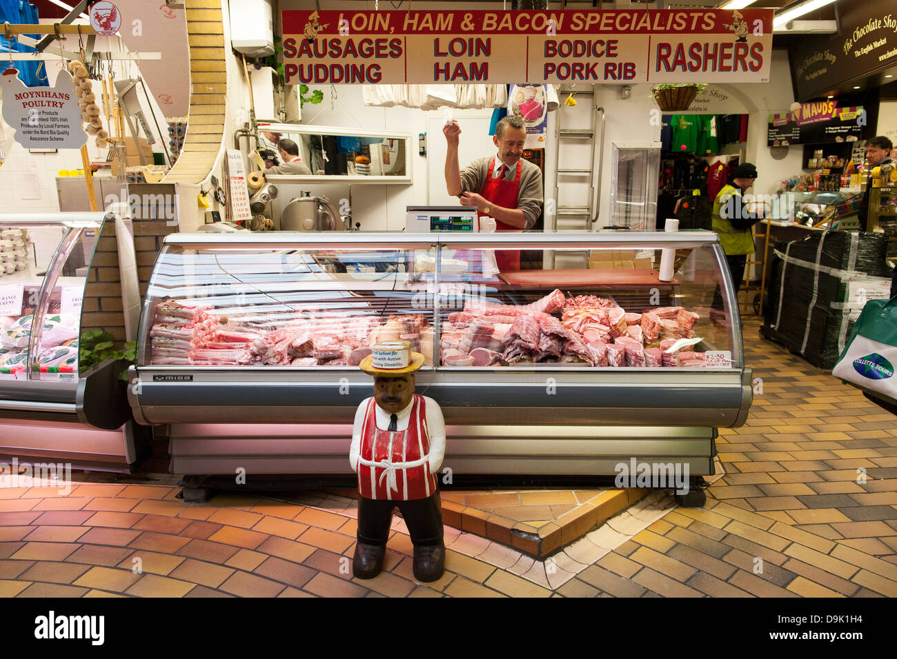 Cuts of meat for sale at a butchers stall inside the English Market in ...