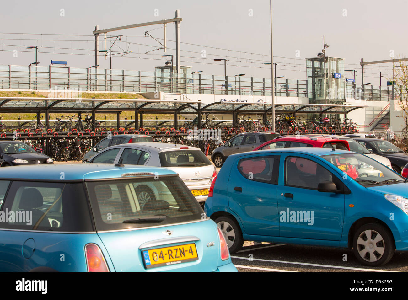 Almere train station in the Netherlands, with park and ride for cars ...