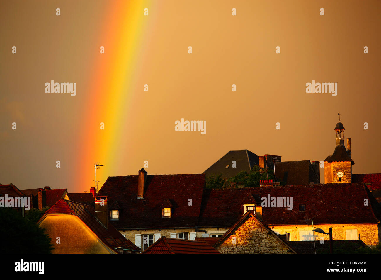 France, Dordogne, Aquitaine, Périgord, Martel, Rainbow over the Village ...