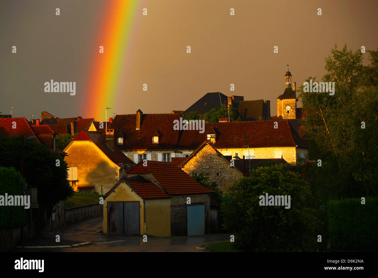 France, Dordogne, Aquitaine, Périgord, Martel, Rainbow over the Village ...