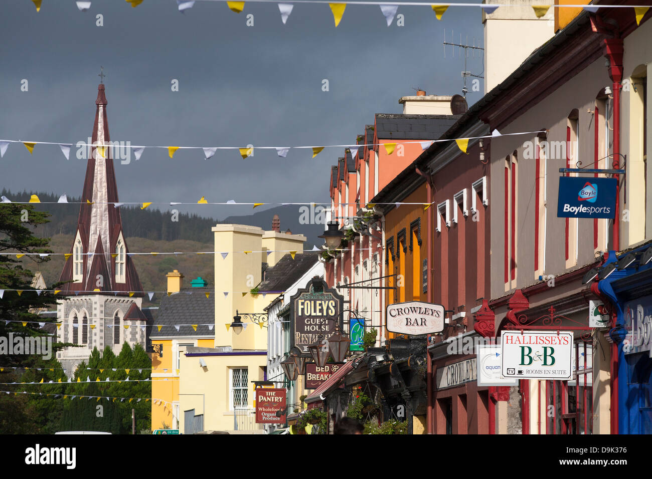 Colorful shops and buildings along the main street in the center of ...