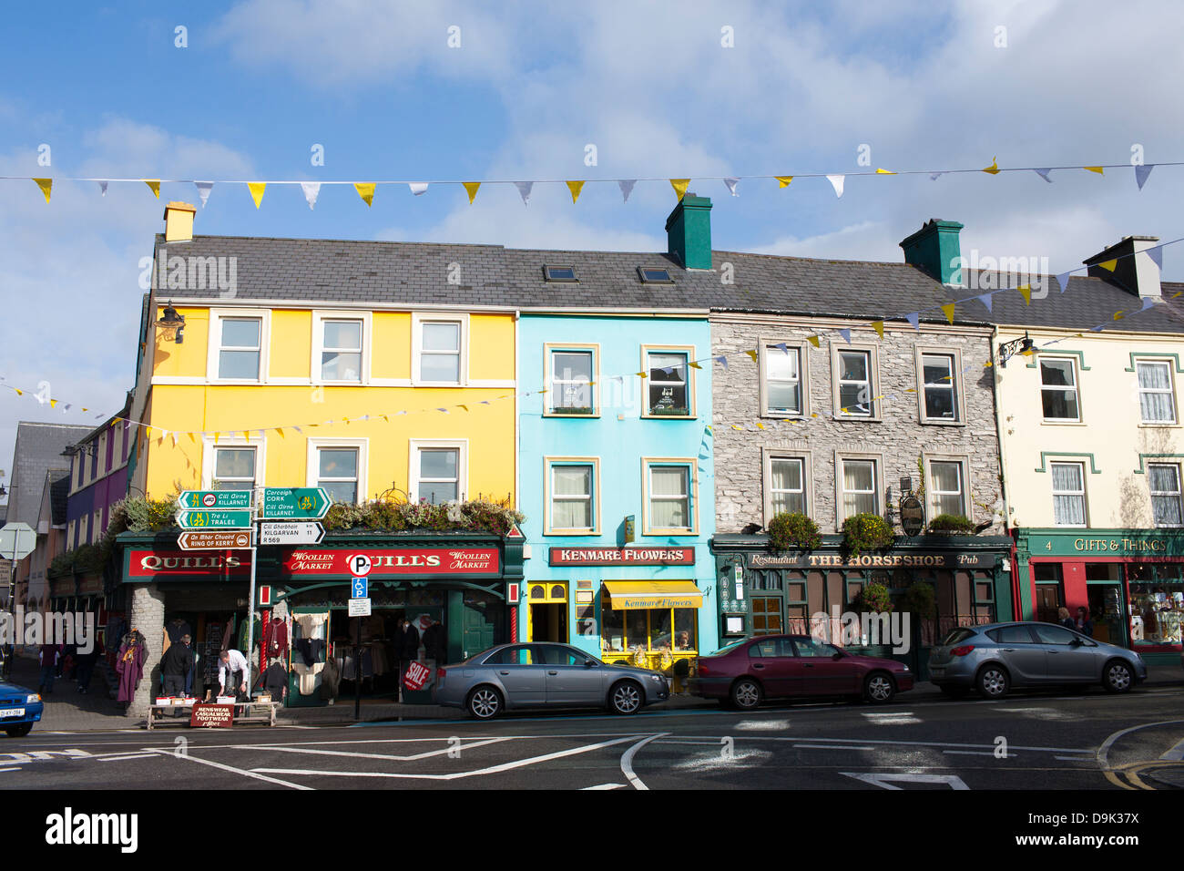 Colorful shops and buildings along the main street in the center of ...