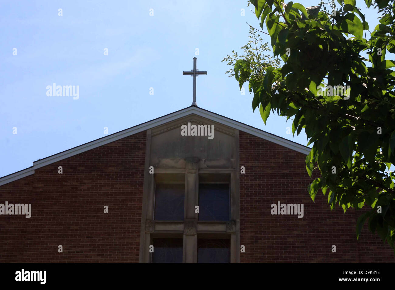 Christian Catholic church building cross religious windows sky tree ...