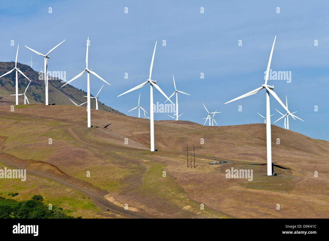 Wind turbines creating energy on a hillside in Eastern Washington Stock ...