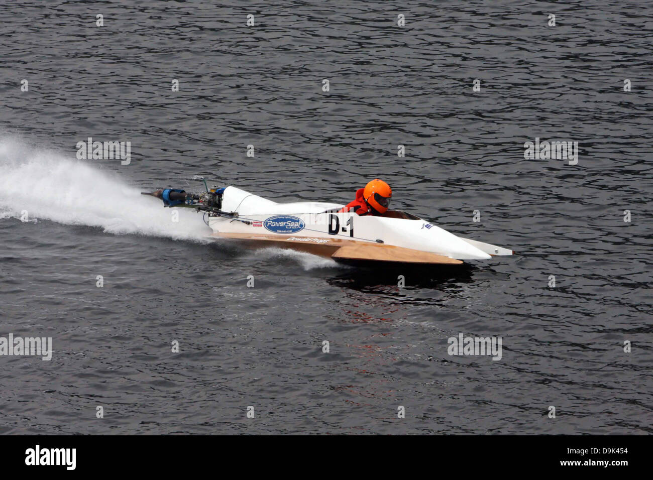 outboard boat race on water river Stock Photo - Alamy