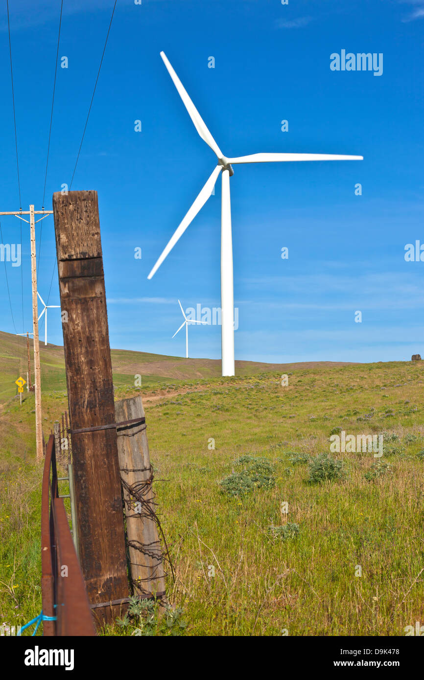 Wind turbines creating energy on a hillside in Eastern Washington Stock ...
