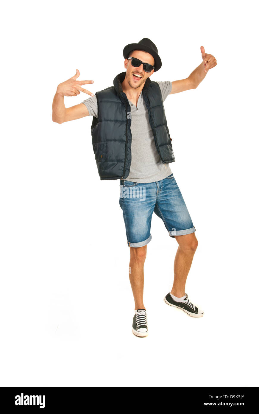 Rapper man dancing and gesticulate isolated on white background Stock ...