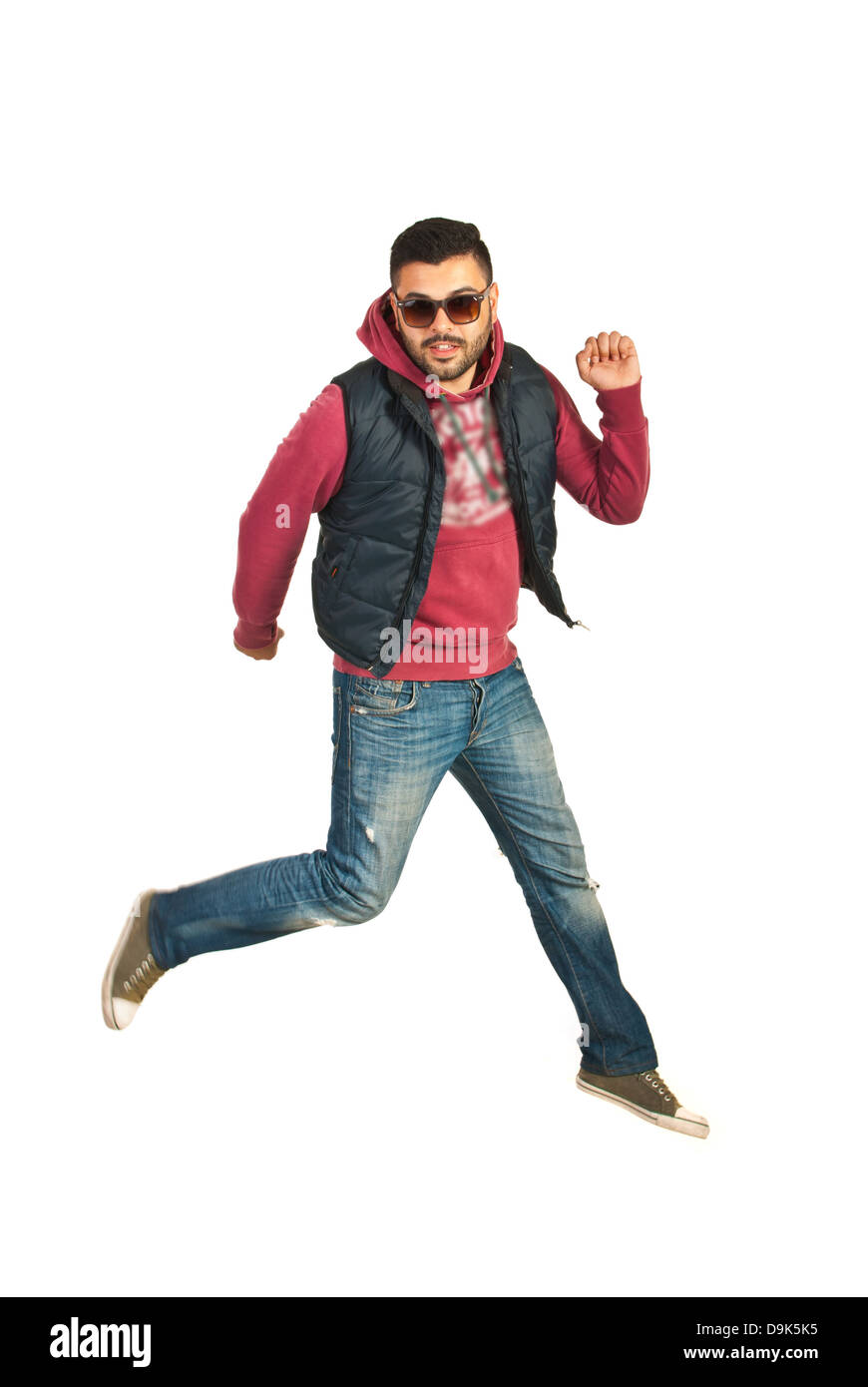 Rapper man jumping in the air isolated on white background Stock Photo ...
