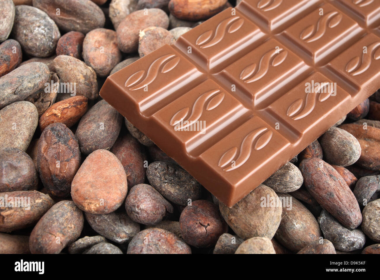 Milk chocolate with cacao beans Stock Photo - Alamy