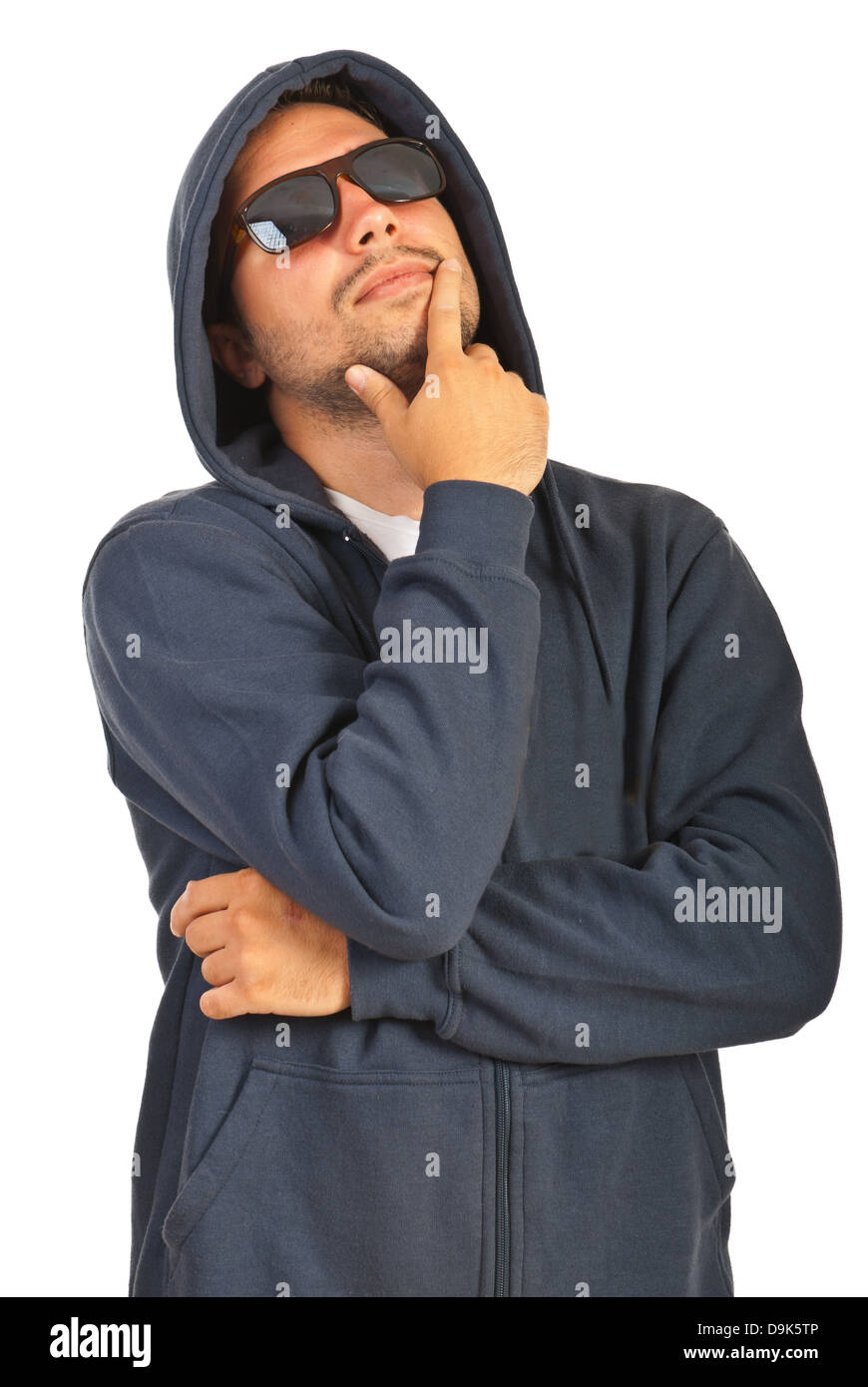 Thinking rapper man looking up isolated on white background Stock Photo ...