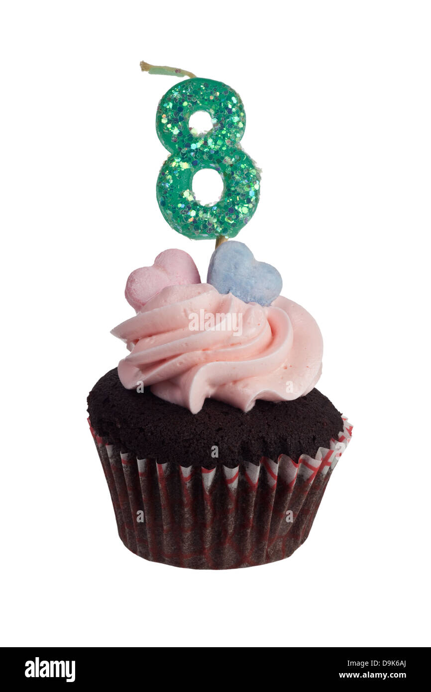 Mini cupcake with number eight candle for eight year aniversary ...