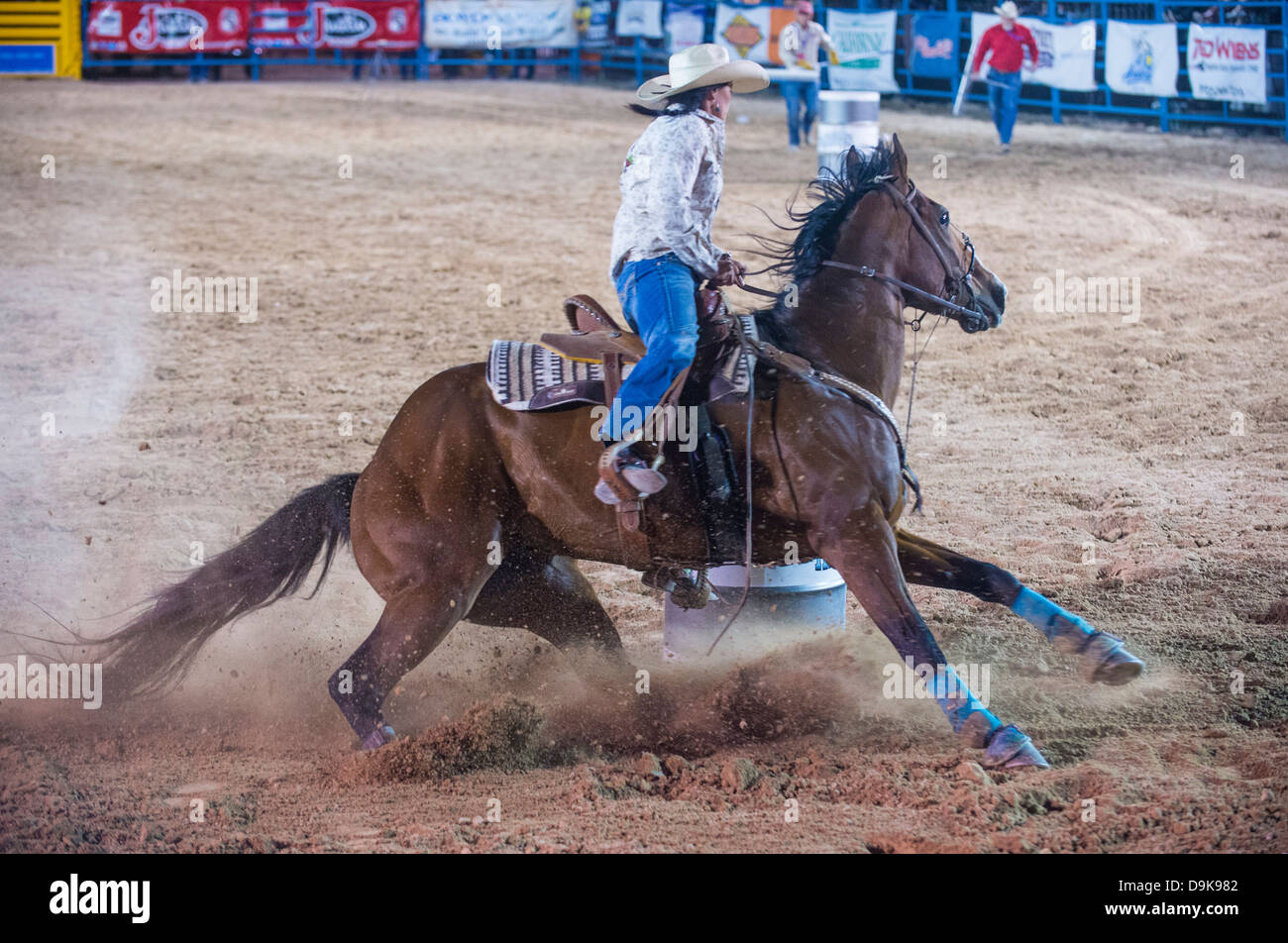 Cowgirl Participant in a Barrel racing competition at the Helldorado ...
