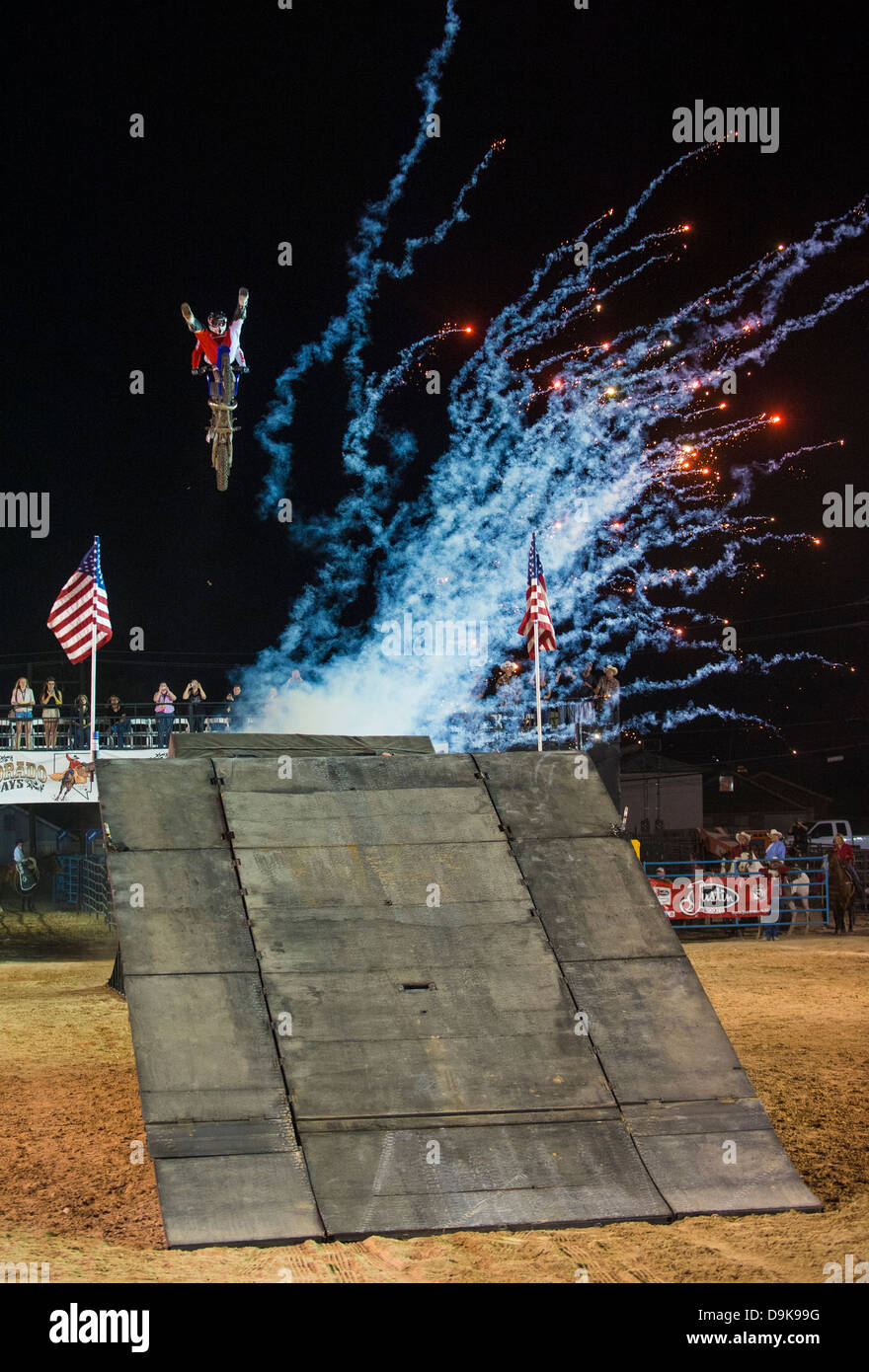 unidentified rider giving FMX motocross demonstration as part of the ...