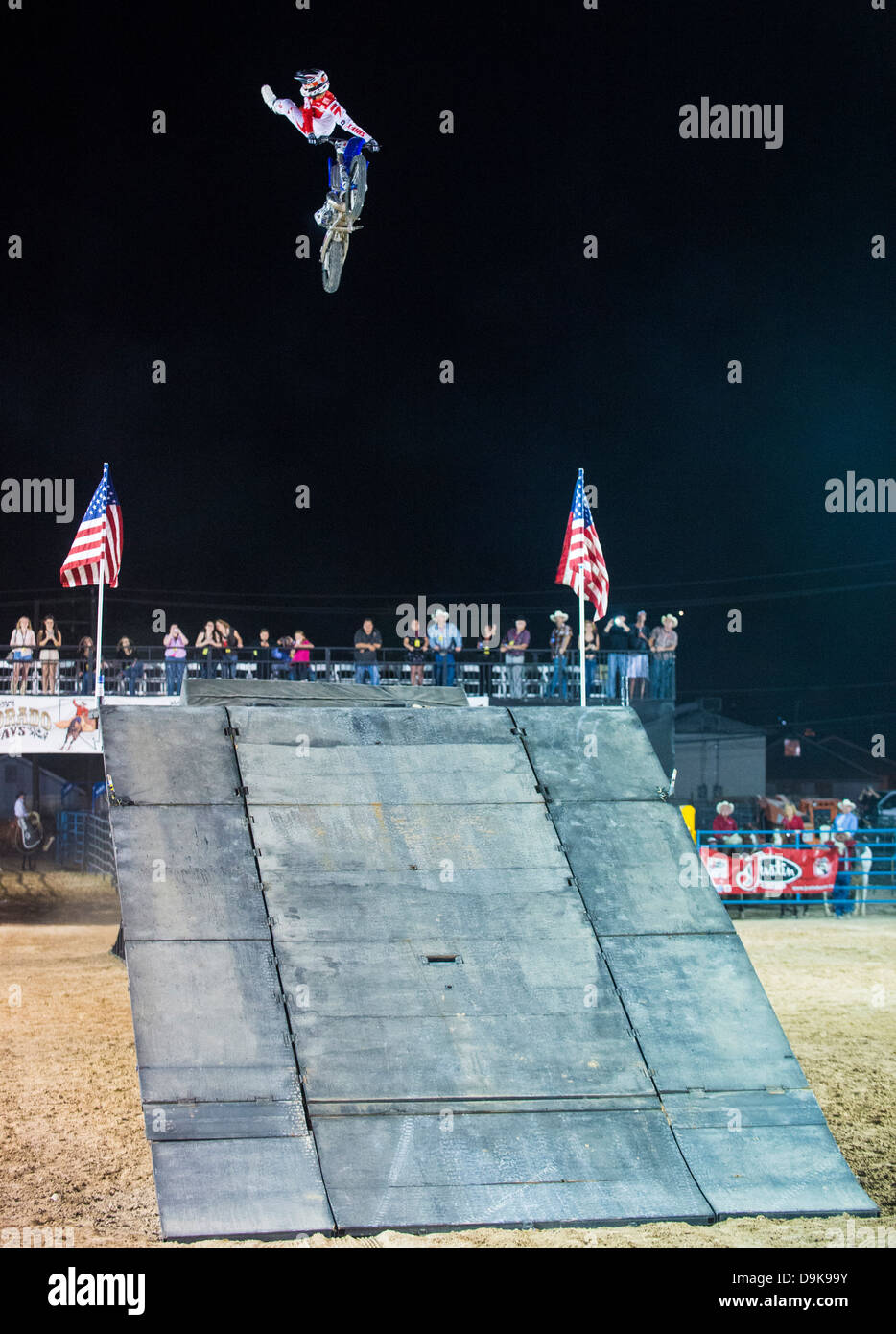 unidentified rider giving FMX motocross demonstration as part of the ...
